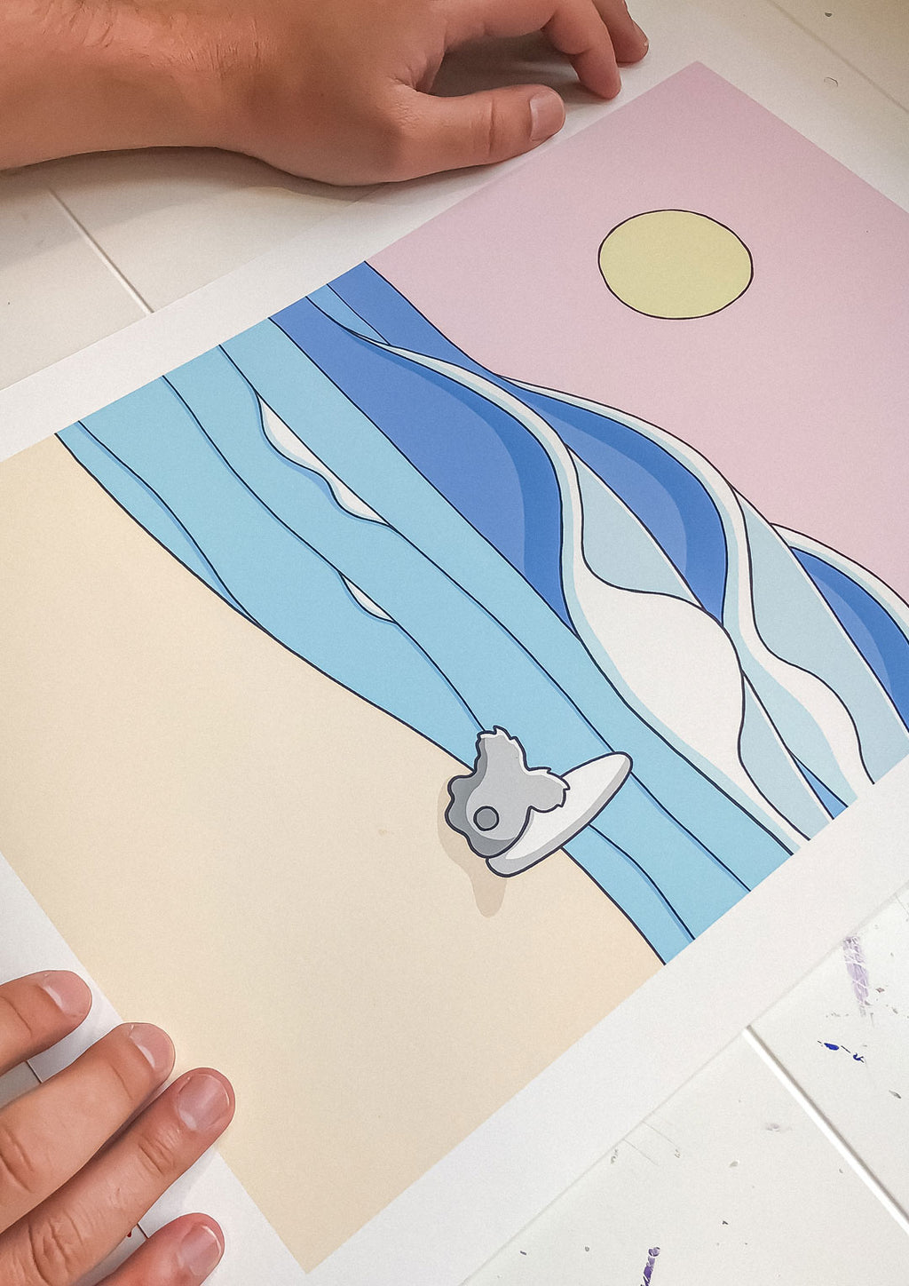 Surfing Koala and Waves Timing Sets Art Print - Brentos